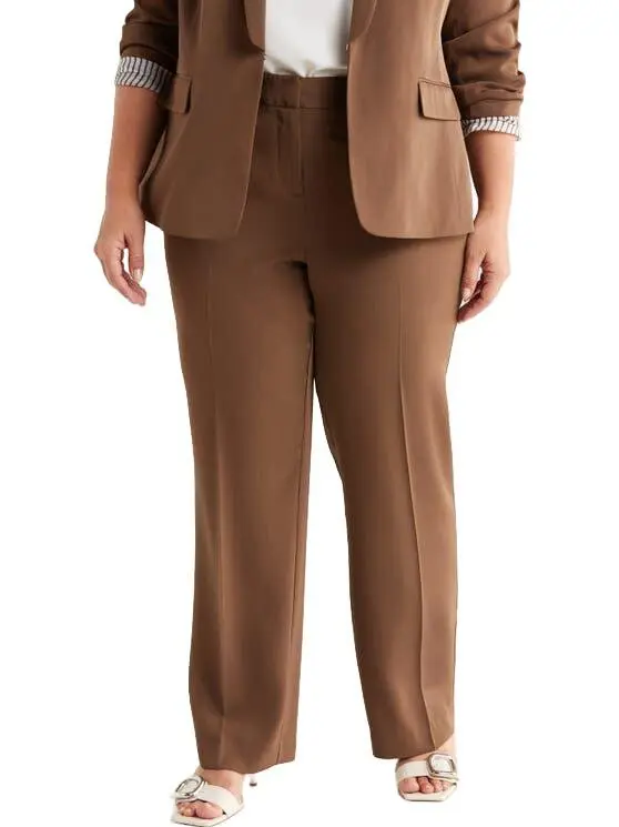 TAHARI ASL Woven Straight Leg Pants - Putty