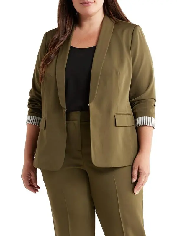 TAHARI ASL Brushed Woven One-button Blazer - Olive