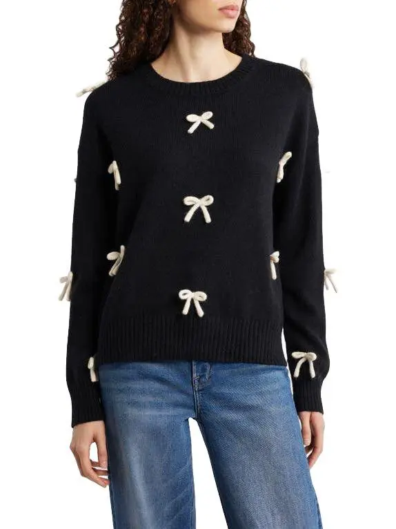 PETAL & PUP Bow Embellished Relaxed Sweater - Black