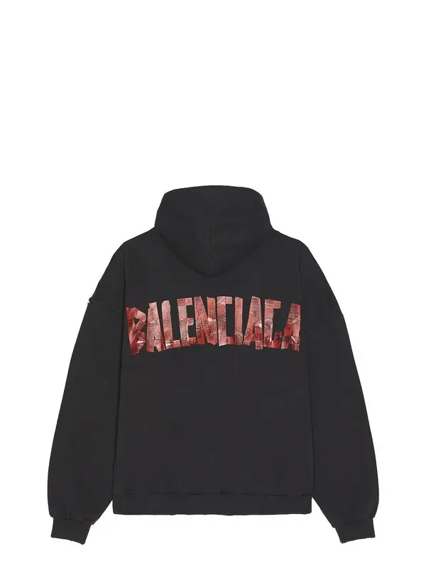 Balenciaga Large Zip-up Hoodie - Faded Washed Black & Red