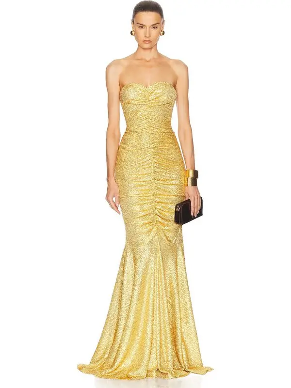 Norma Kamali Strapless Shirred Fishtail Gown - Asparagus