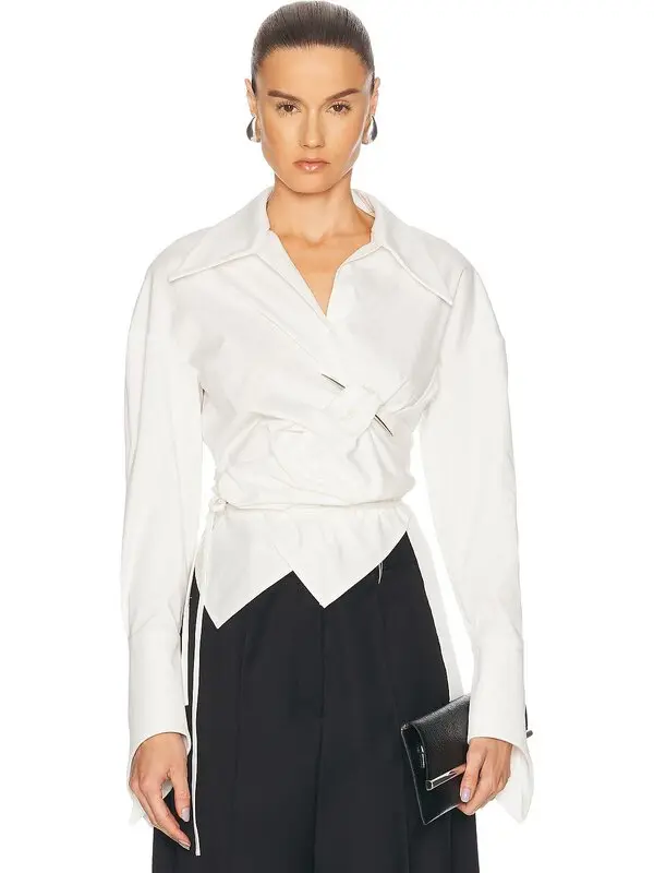 GRACE LING Pierced Dagger Oversized Wrap Shirt - White