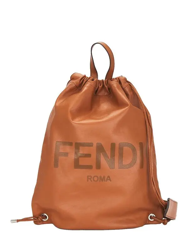 Fendi Logo Embossed Drawstring Backpack - Brown