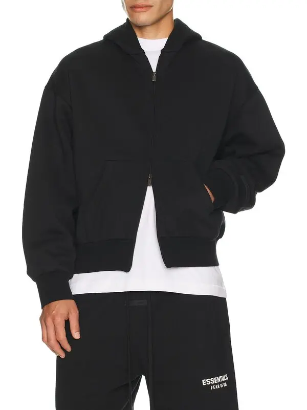 Fear Of God Classic Fit Fleece Zip Up Hoodie - Jet Black
