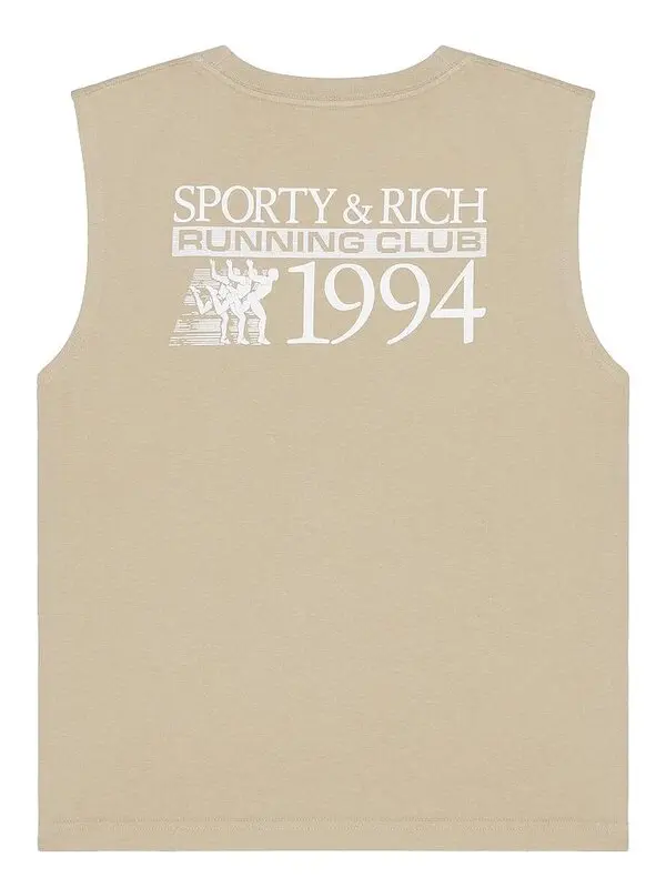 SPORTY & RICH Finish Line Muscle Tee In Taupe - Elephant
