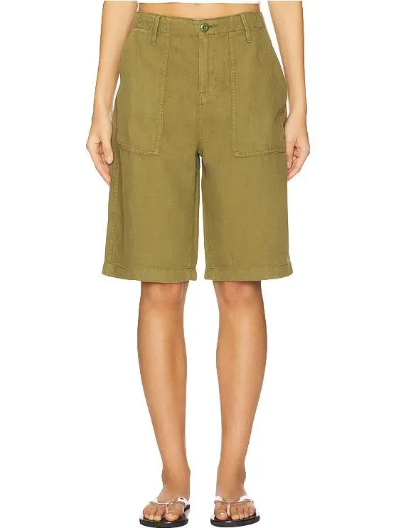 Good American Lite Linen Bermuda Shorts - Olive