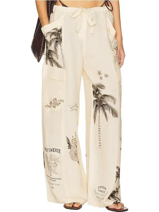 Agua Bendita Alice Ete Graphic Print Linen Pants - Neutral