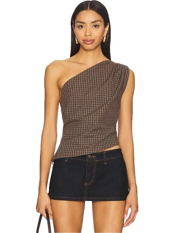 With Jéan Arthur One-shoulder Top - Check