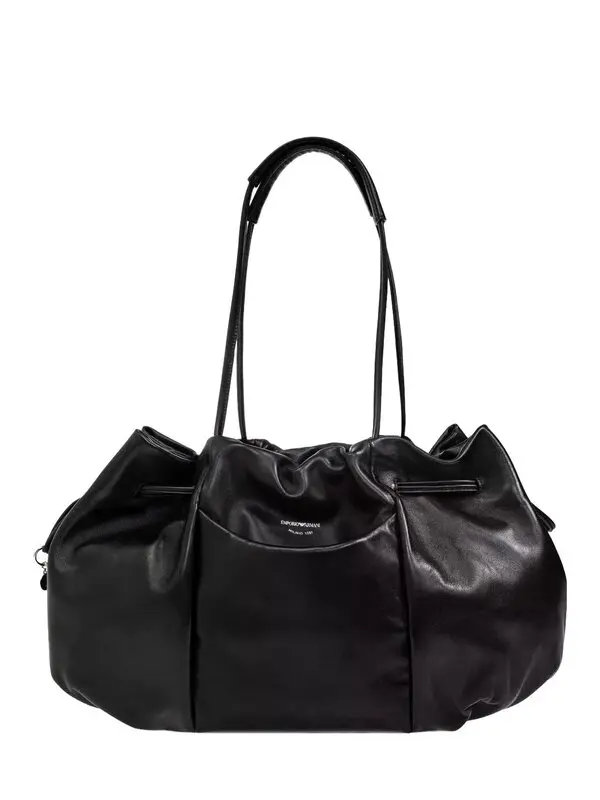 Emporio Armani Pleated Leather Tote Bag - Black