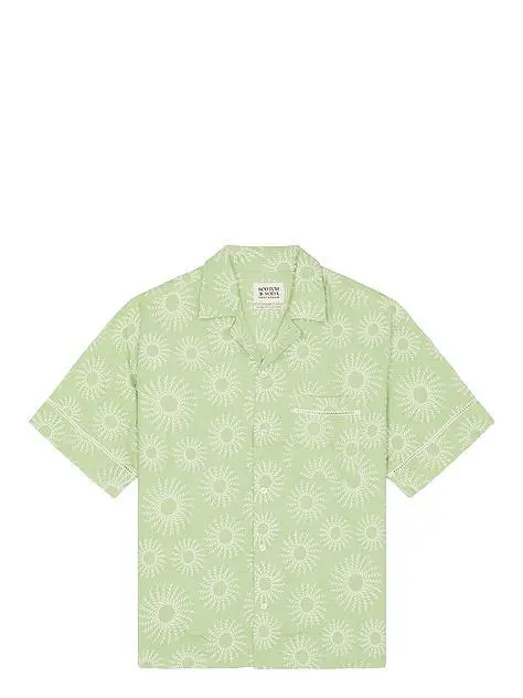 Scotch & Soda Aop Short Sleeve Shirt In Sage - Pistachio