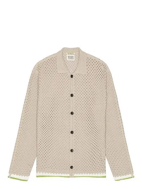 Scotch & Soda Crochet Long Sleeve Shirt In Taupe - Highway
