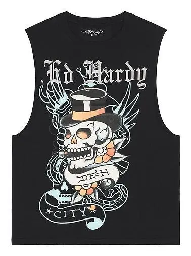 Ed Hardy Skull Tophat Cutoff Tee - Black