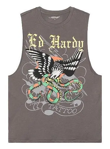 Ed Hardy Eagle Snake Cutoff Tee In Grey - Vintage Grey