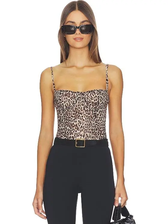 Good American Mesh Bustier Bodysuit - Lady Leopard