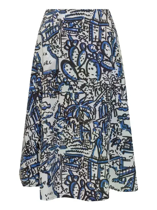 ALESSANDRO ENRIQUEZ Cotton Pleated Graphic Skirt - Blue