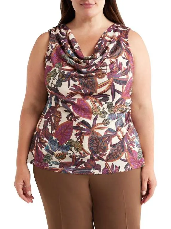 TAHARI ASL Cowl Neck Matte Satin Top - Wild Berry Tropical