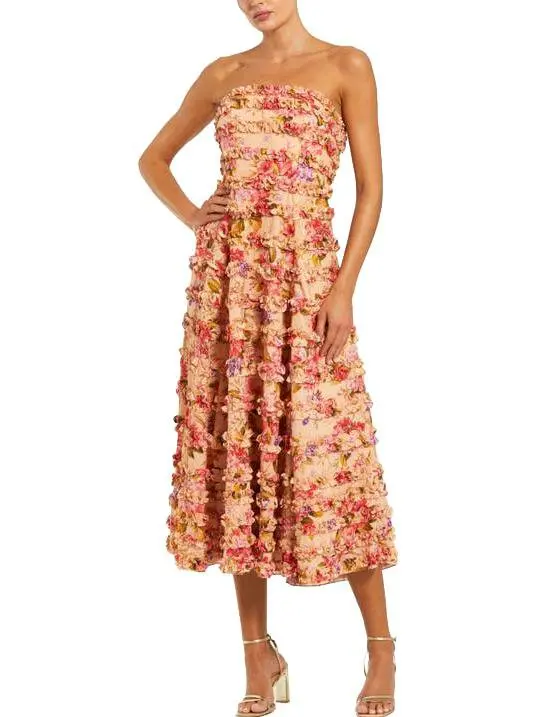 Mac Duggal Floral-printed Cotton Strapless Ankle Dress - Pink Multi