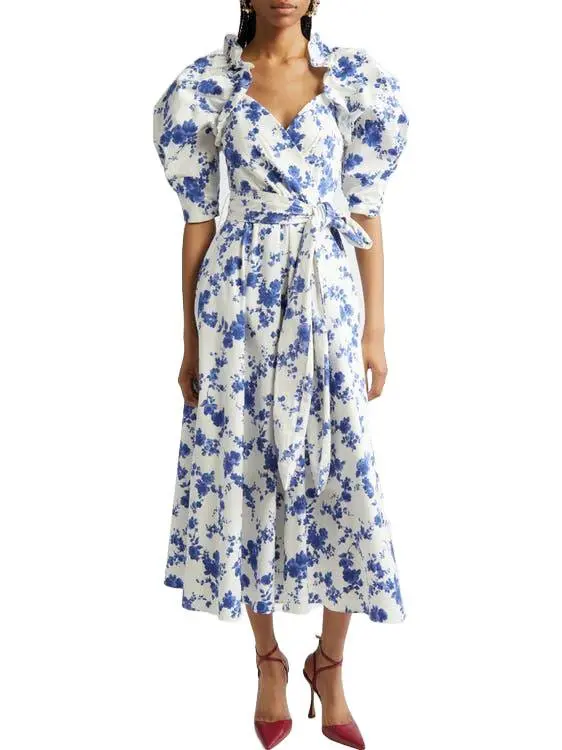 Carolina Herrera Floral-print Cotton-blend Faille Midi Dress - White Multi