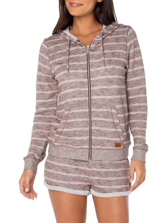 Roxy Striped Lightweight Zip Up Hoodie - Chestnut