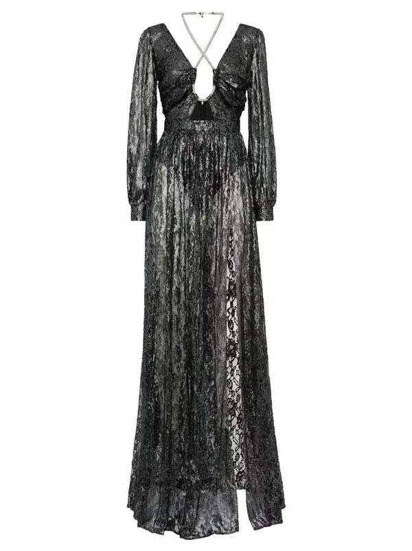 Philipp Plein Crystal Lace Maxi Dress - Black