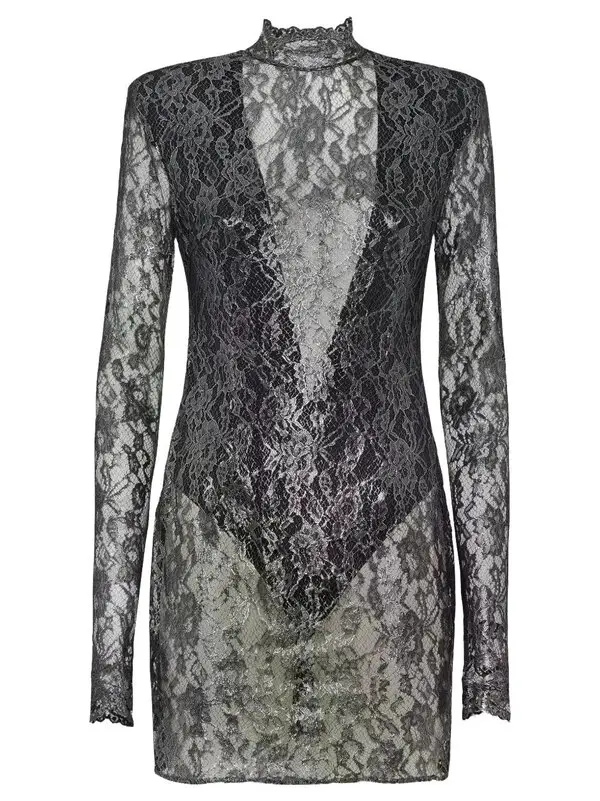 Philipp Plein Crystal Lace Mini Dress - Black