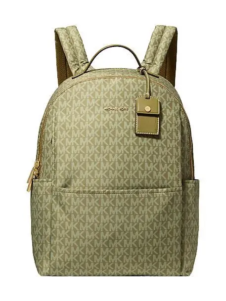 Michael Kors Sable Large Printed Signature Logo Backpack - Green