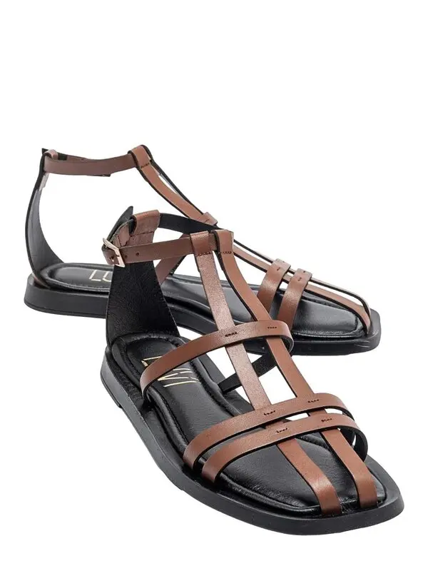FOREVER & ALWAYS SHOES Odeil Leather Sandals - Cognac Brown Leather