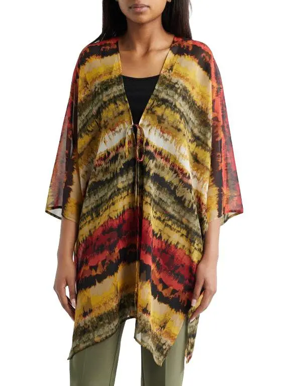 Anne Klein Printed Asymmetric Cardigan - Olive Palm Multi