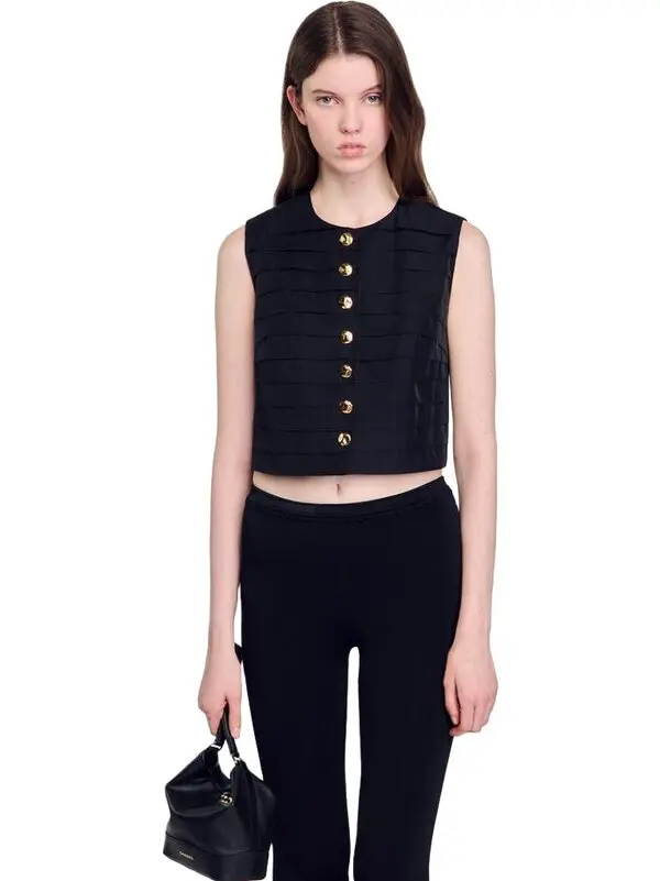 Sandro Pleated Crop Top - Black