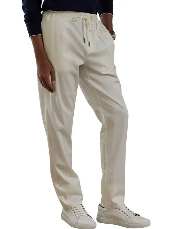 Ralph Lauren Drawstring Waist Stretch Cotton & Silk Pants - Deckwash White