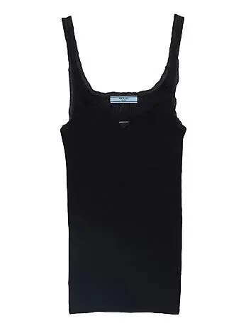 Prada Logo-plaque Ribbed Cotton Tank Top - Black
