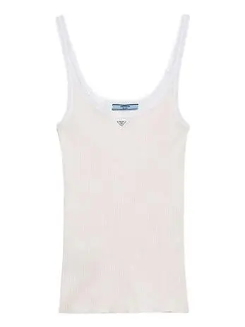 Prada Logo-plaque Ribbed Tank Top - White