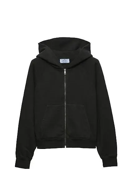 Prada Cotton Zip-up Hoody With Logo Patch - Grey