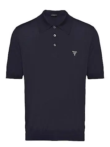 Prada Branded Short-sleeved Wool Polo Shirt - Blue