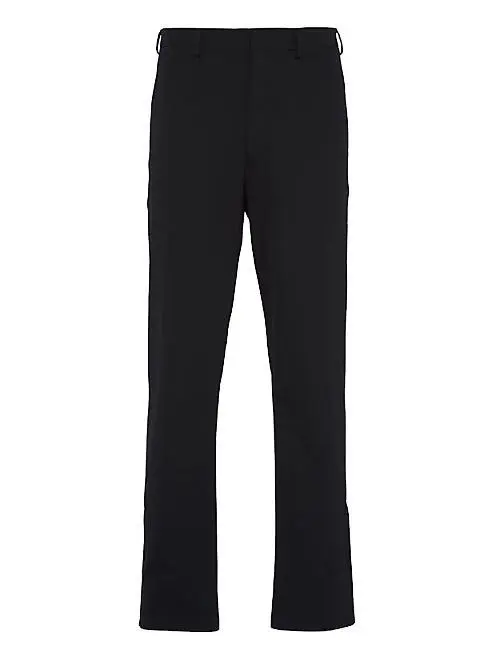 Prada Stretch-woven Trousers With Logo - Black