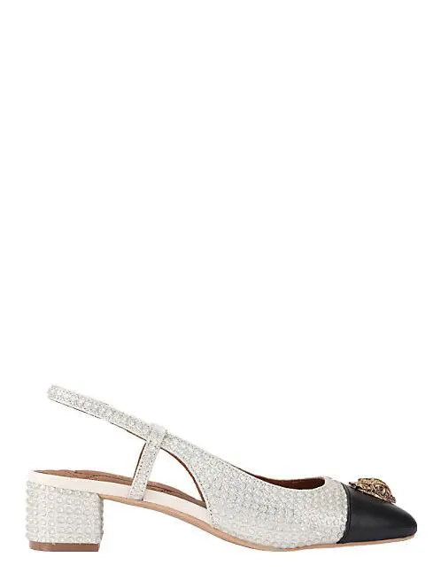 Kurt Geiger Sloane Crystal-embellished Slingback Heeled Pumps - White/blk