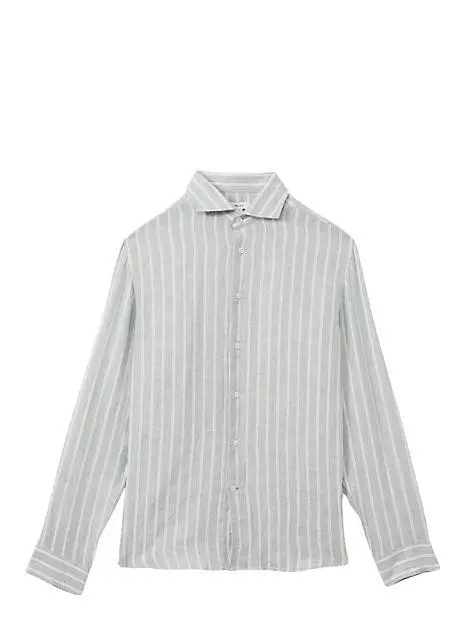 REISS Ruban Striped Linen Shirt - Sage Stripe