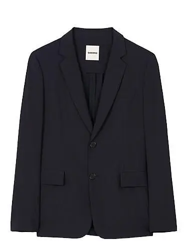 Sandro Lapel-collar Slim-fit Stretch Wool-blend Blazer - Bleus