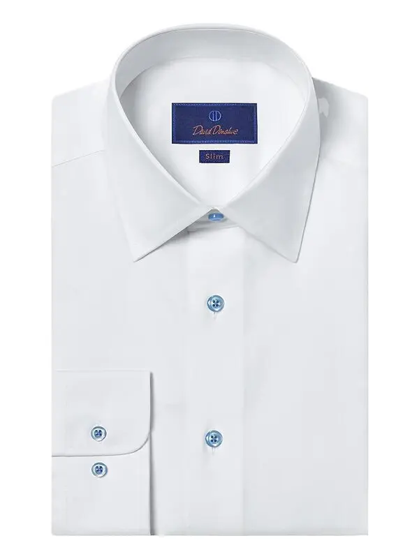 David Donahue Slim Fit Super Fine Twill Dress Shirt - White