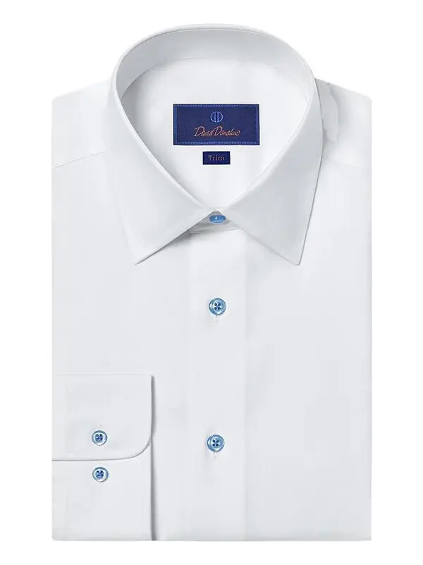 David Donahue Trim Fit Super Fine Twill Dress Shirt - White