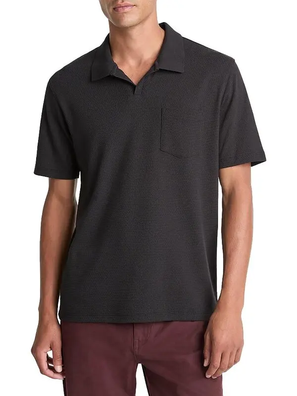 Vince Mesh Knit Johnny Collar Polo Shirt - Black