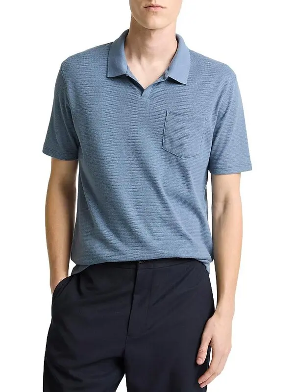 Vince Mesh Knit Johnny Collar Polo Shirt - Uniform Blue