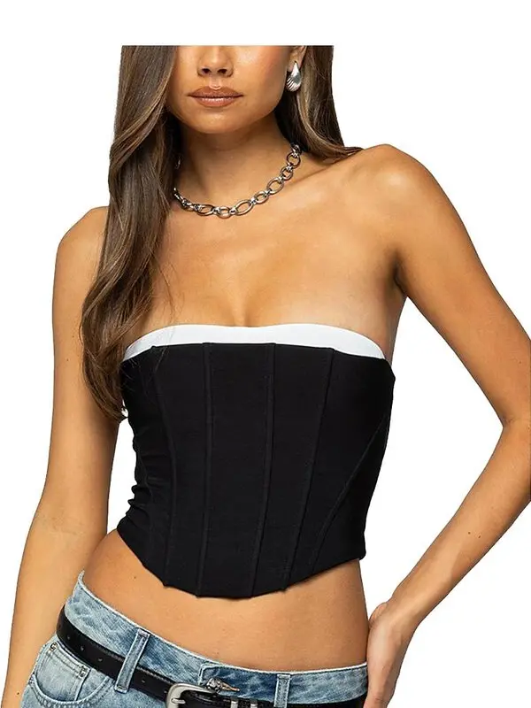 EDIKTED Ryla Contrast Layered Mesh Corset - Black-and-white