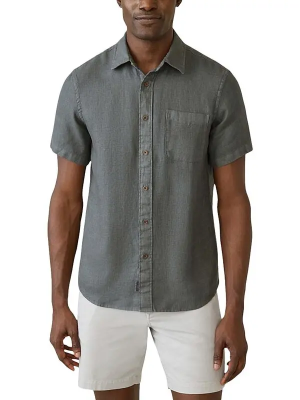 Faherty Brand Short Sleeve Palma Linen Shirt - Washed Black Basketweave