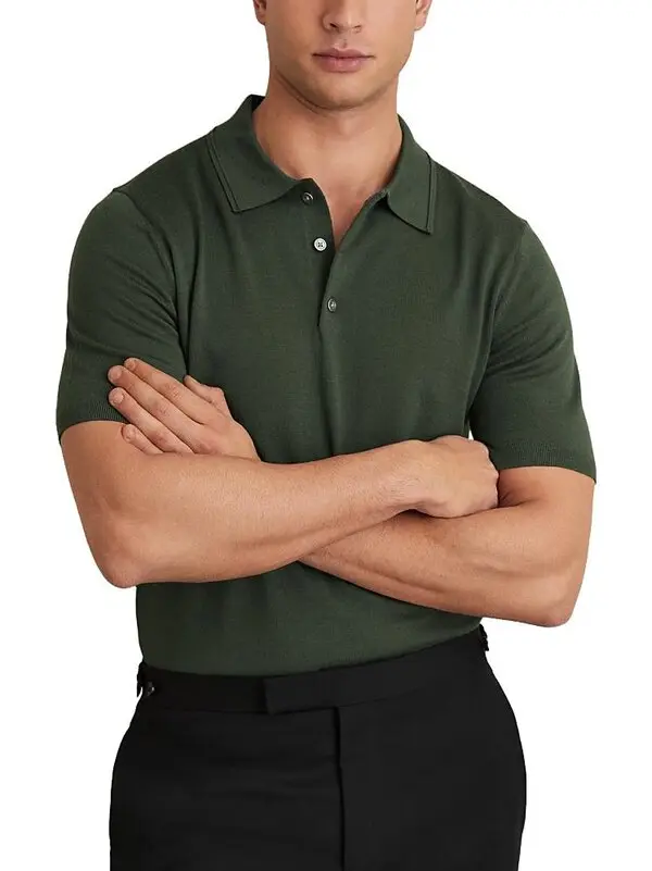 REISS Merino Wool Polo Shirt - Kale Green