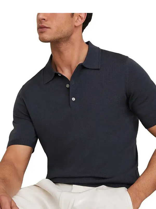 REISS Merino Wool Polo Shirt - Midnight Navy