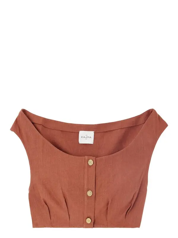Le Kasha Tamra Cropped Organic Linen-gauze Top - Red