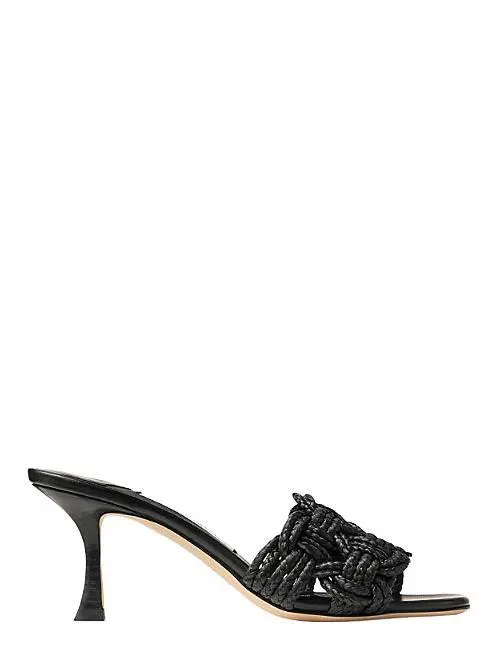 JIMMY CHOO Chara 70 Crochet Raffia Heeled Mules - Black/black