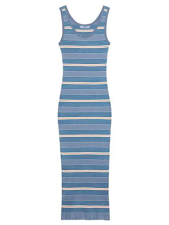 Prada Stripe-print Triangle-logo Stretch-cotton Midi Dress - Light Blue