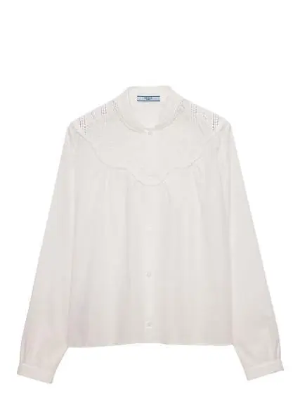 Prada Embroidered Lace-trim Cotton Batiste Shirt - White
